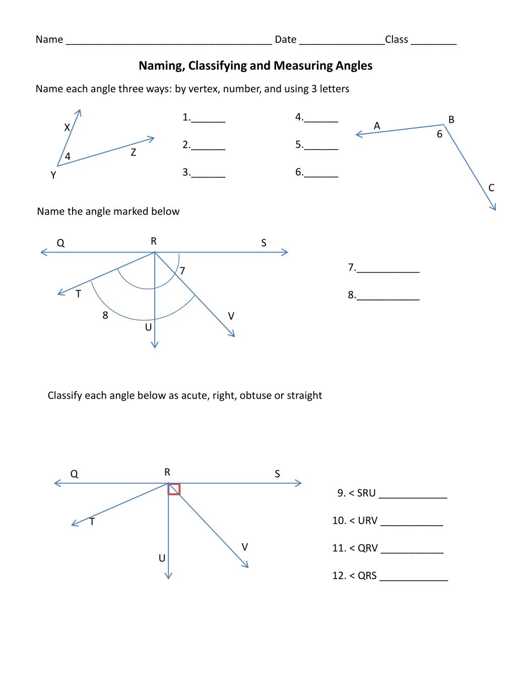 PPT - Naming, Classifying and Measuring Angles PowerPoint Presentation ...