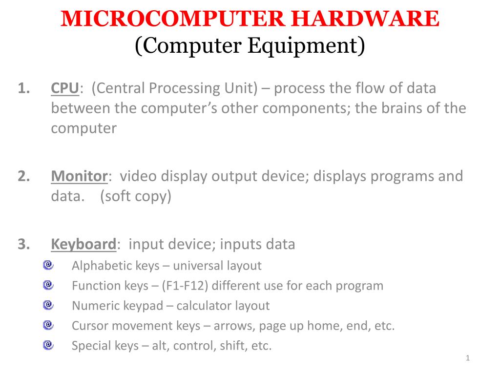 PPT - MICROCOMPUTER HARDWARE (Computer Equipment) PowerPoint Presentation - ID:2684687