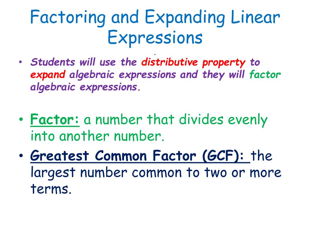 PPT - Factoring and Expanding Linear Expressions . PowerPoint ...