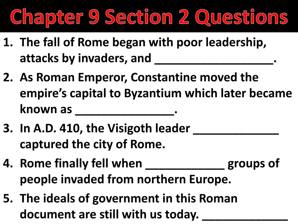 PPT - Chapter 9 Section 2 Questions PowerPoint Presentation, free ...