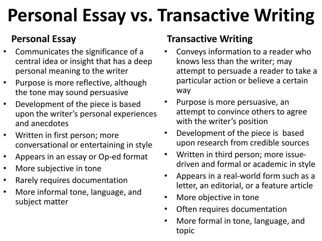 PPT - Personal Essay vs. Transactive Writing PowerPoint Presentation ...