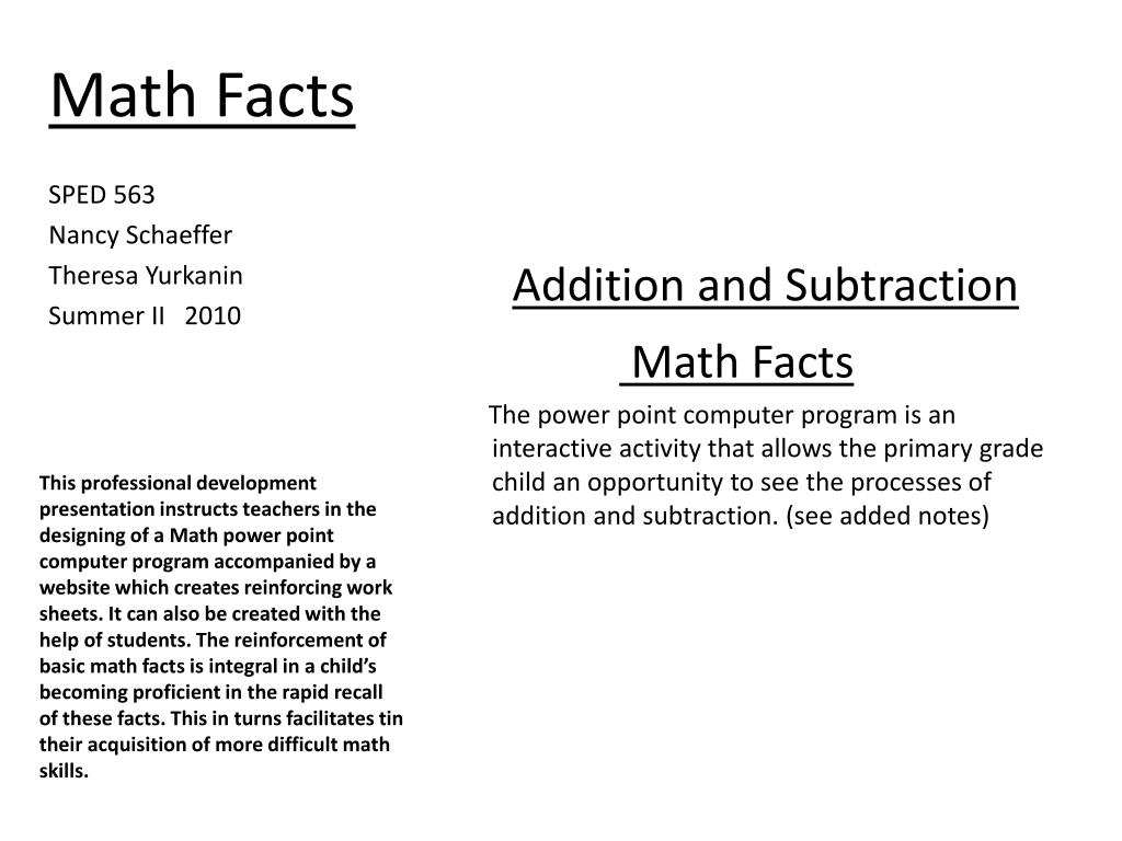 PPT - Interactive Math Facts Presentation for Teachers PowerPoint ...