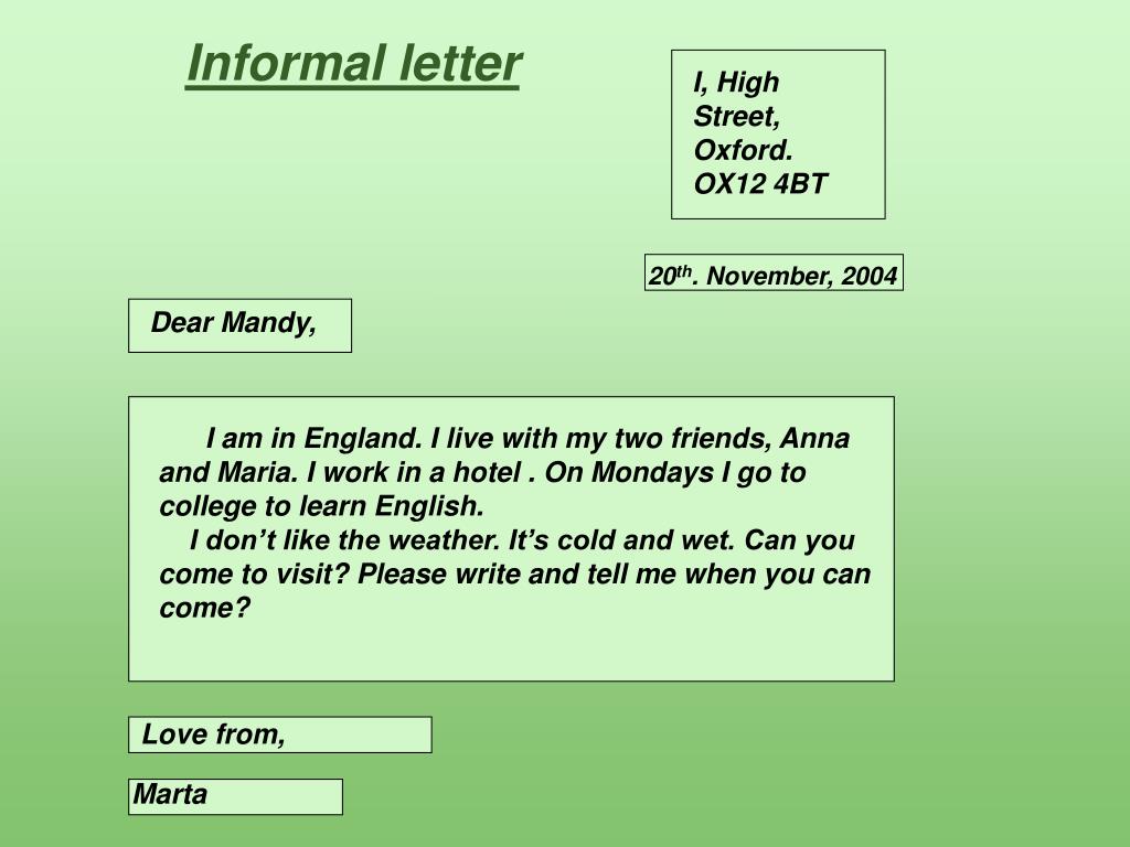 PPT - Informal letter PowerPoint Presentation, free download - ID:2753711