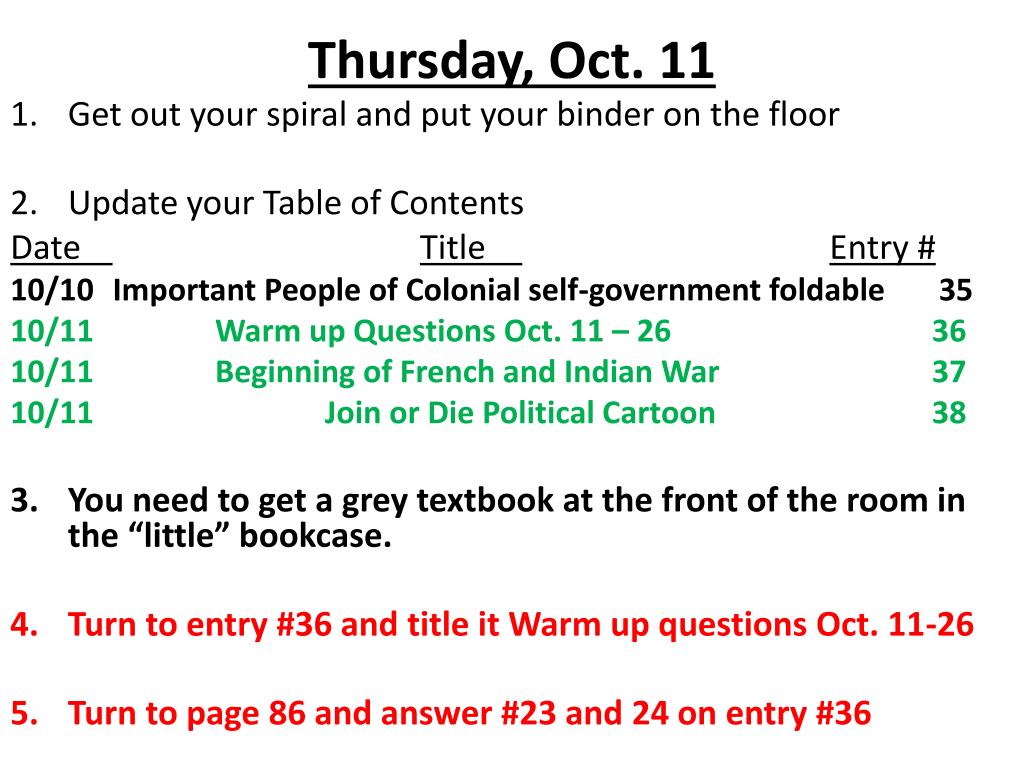 PPT - Thursday, Oct. 11 PowerPoint Presentation, free download - ID:2760623