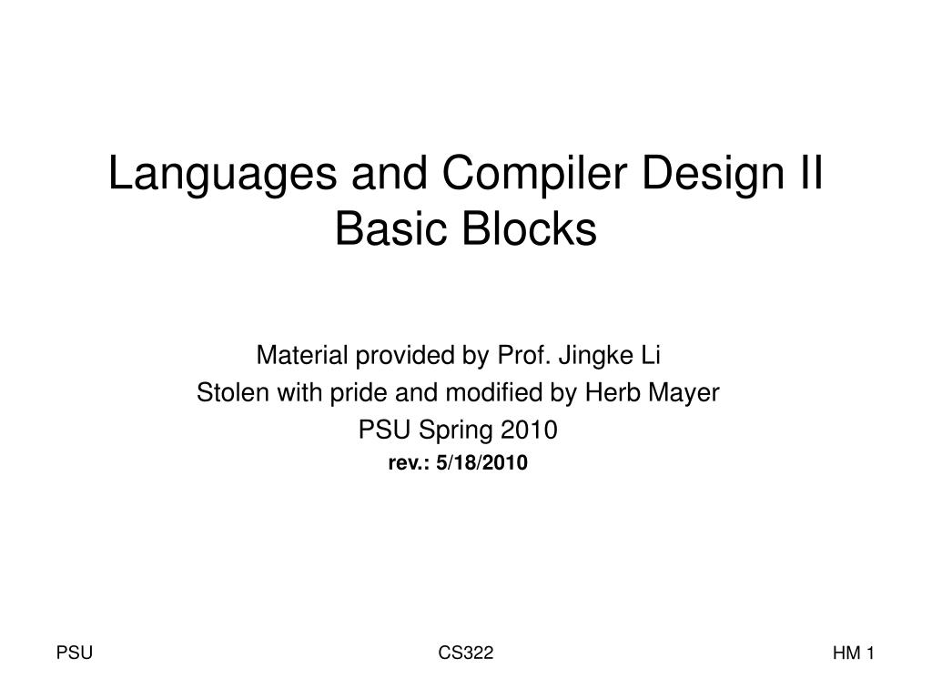 PPT - Languages and Compiler Design II Basic Blocks PowerPoint ...