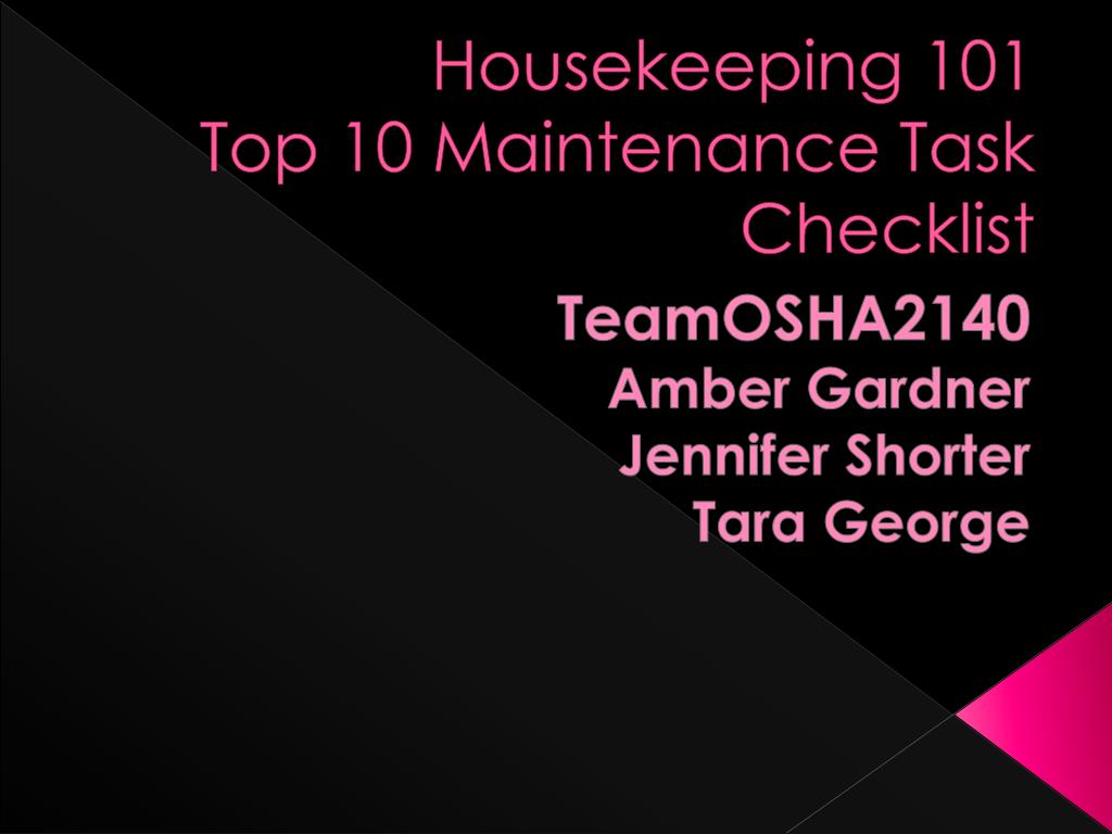 PPT - Housekeeping 101 Top 10 Maintenance Task Checklist PowerPoint ...
