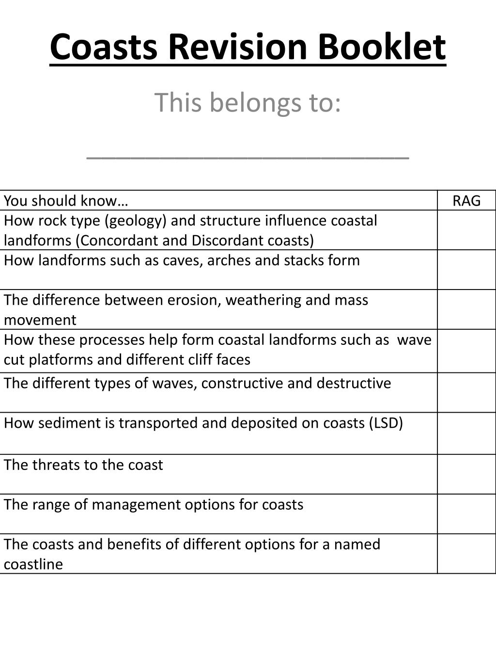 PPT - Coasts Revision Booklet PowerPoint Presentation, free download - ID:2773107