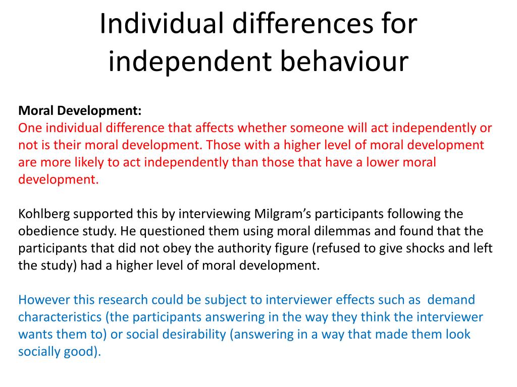 PPT - Individual differences for independent behaviour PowerPoint ...
