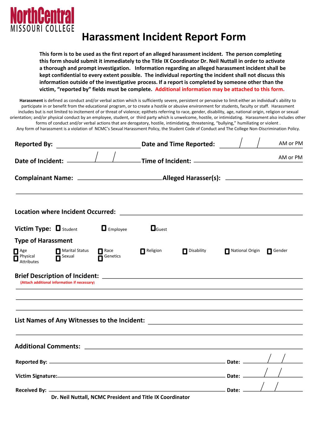 PPT - Harassment Incident Report Form PowerPoint Presentation, free ...