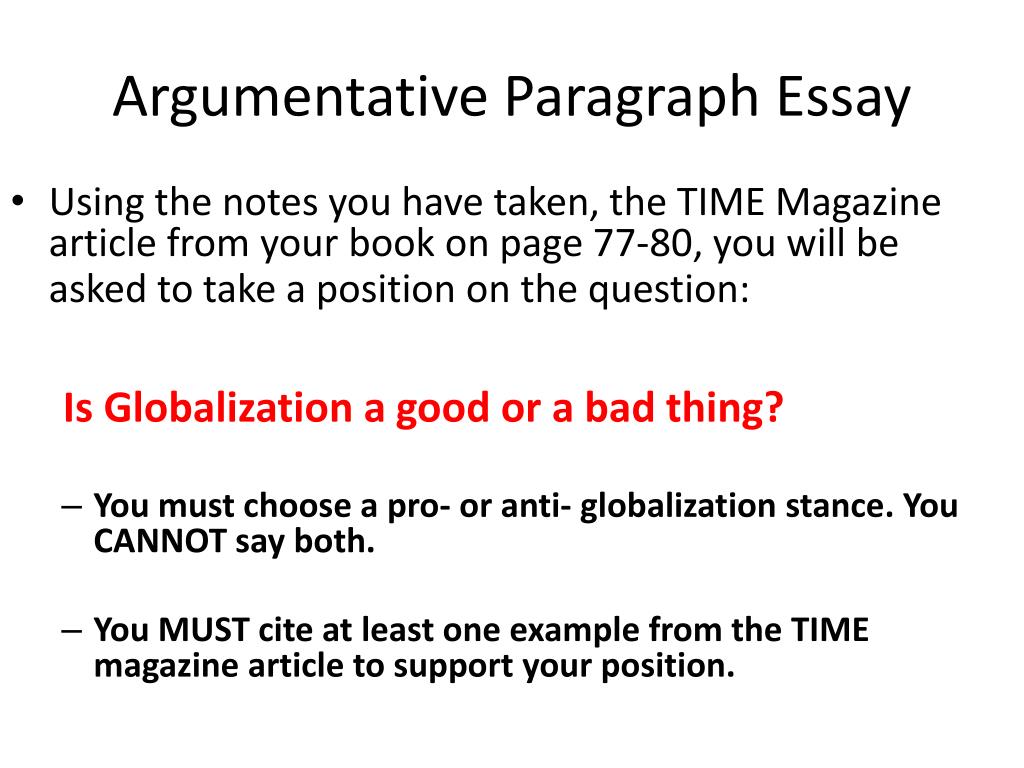 PPT - Argumentative Paragraph Essay PowerPoint Presentation, free ...