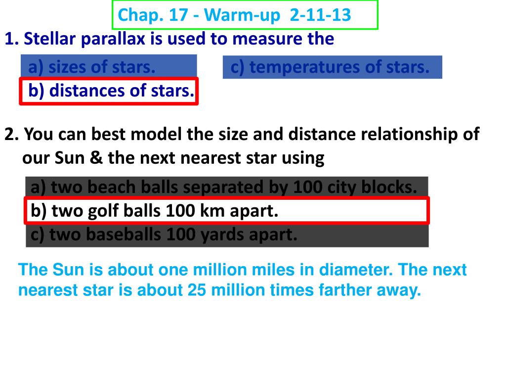 PPT - 1. Stellar parallax is used to measure the PowerPoint ...