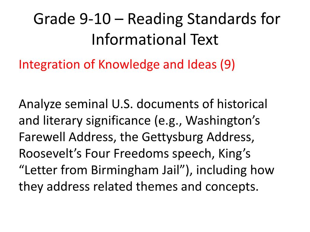 PPT - Grade 9-10 – Reading Standards for Informational Text PowerPoint ...