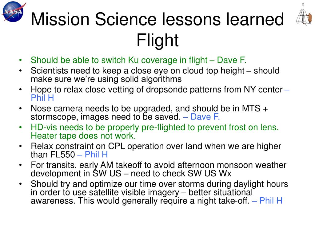 PPT - Mission Science lessons learned Flight PowerPoint Presentation ...