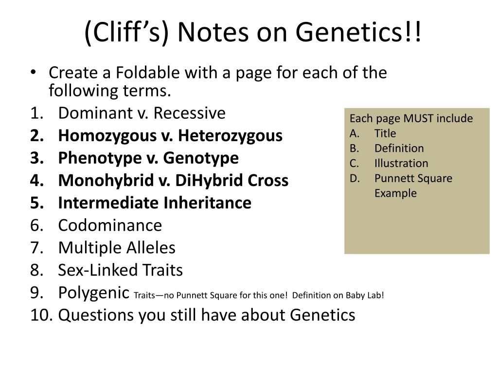 PPT - (Cliff’s) Notes on Genetics!! PowerPoint Presentation, free ...