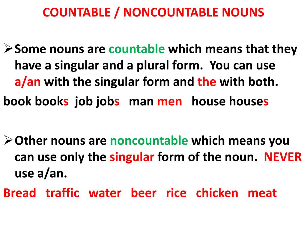 PPT - COUNTABLE / NONCOUNTABLE NOUNS PowerPoint Presentation, free ...