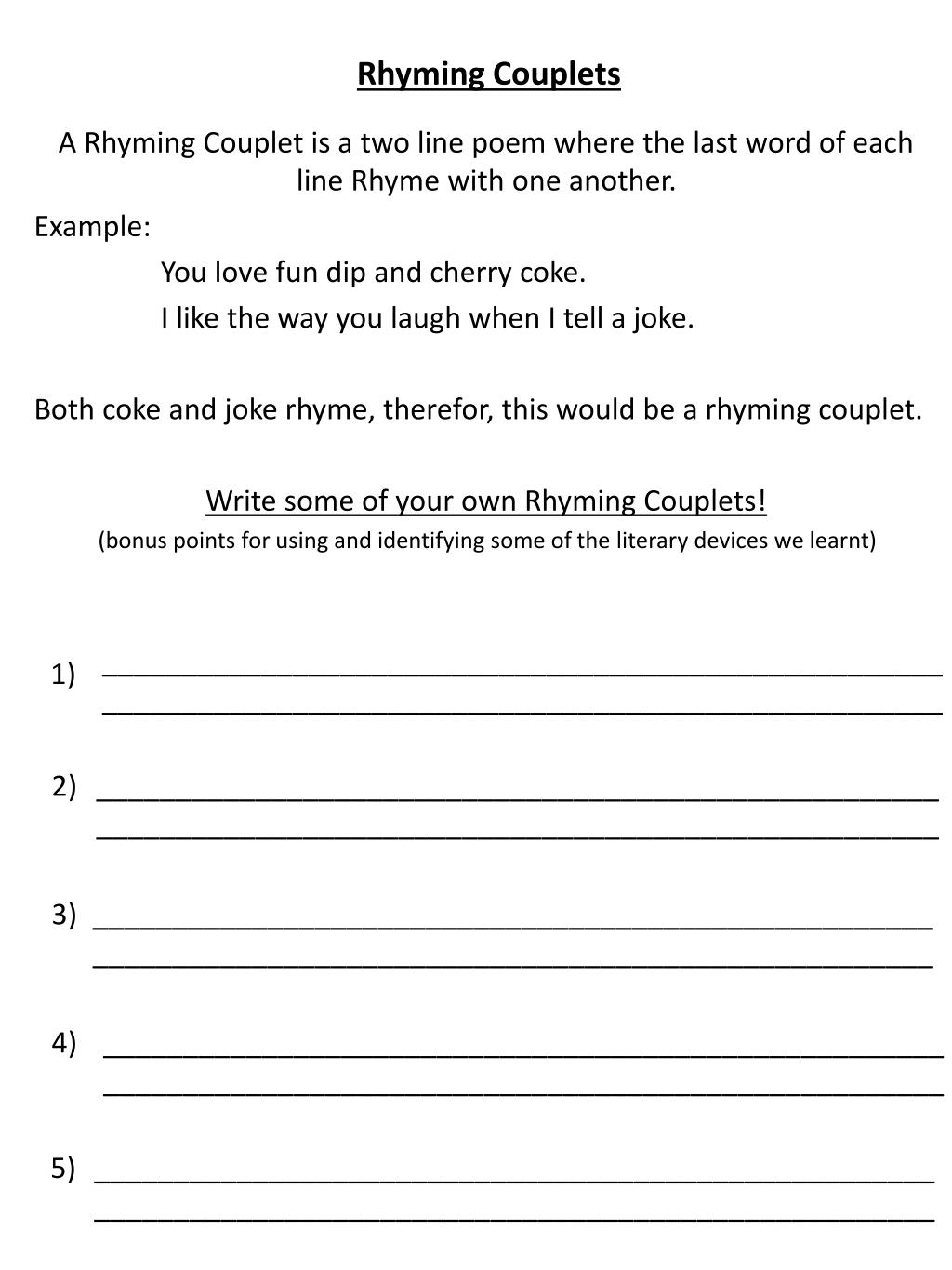 PPT - Rhyming Couplets PowerPoint Presentation, free download - ID:2844159