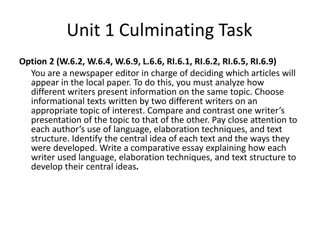 PPT - Unit 1 Culminating Task PowerPoint Presentation, free download ...
