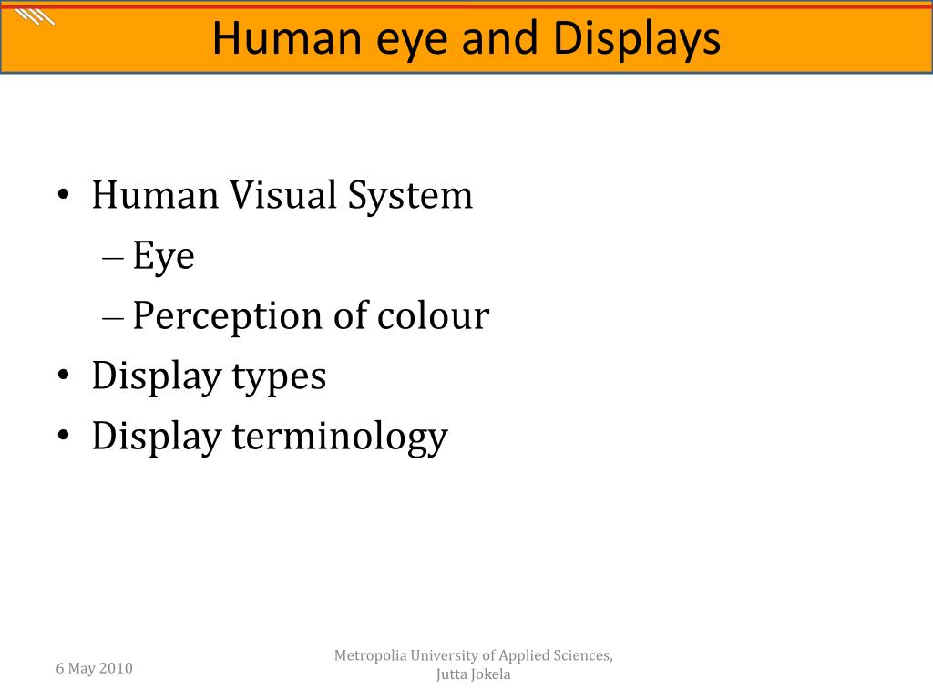 PPT - Human Visual System Eye Perception of colour Display types ...