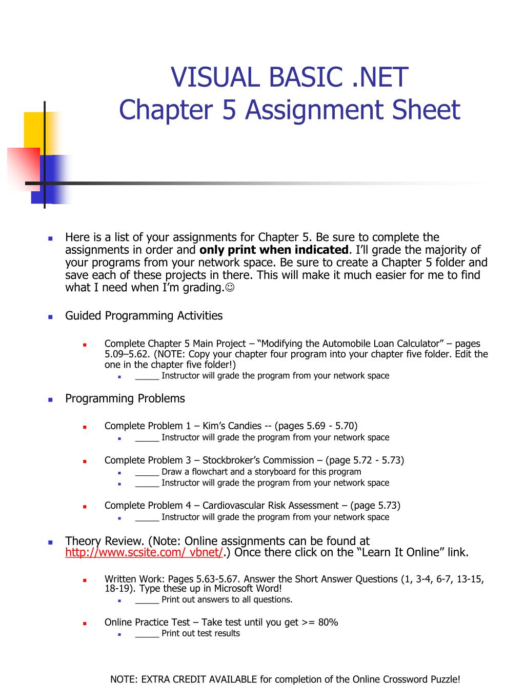 PPT - VISUAL BASIC .NET Chapter 5 Assignment Sheet PowerPoint ...