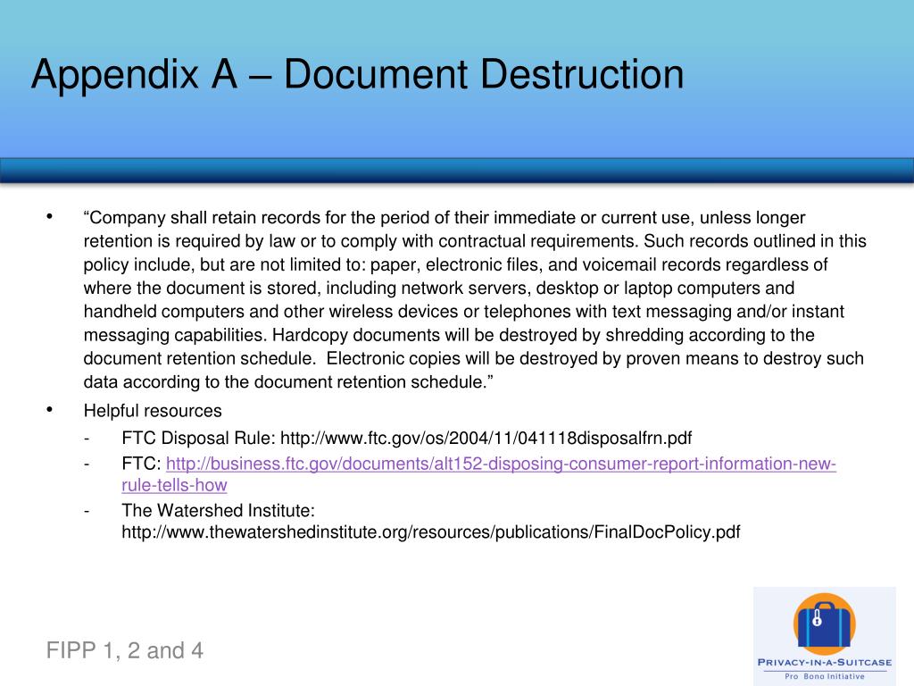PPT - Appendix A – Document Destruction PowerPoint Presentation, free ...