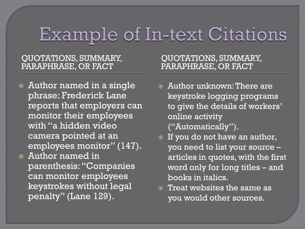 PPT - Example of In-text Citations PowerPoint Presentation, free ...