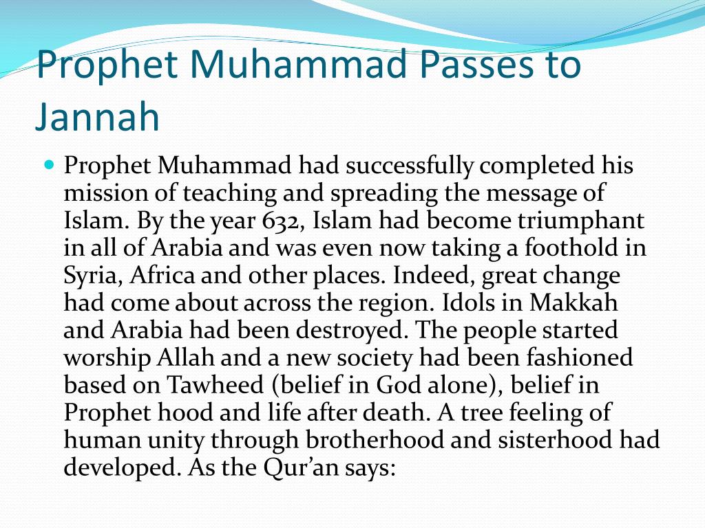 PPT - Prophet Muhammad Passes to Jannah PowerPoint Presentation, free ...