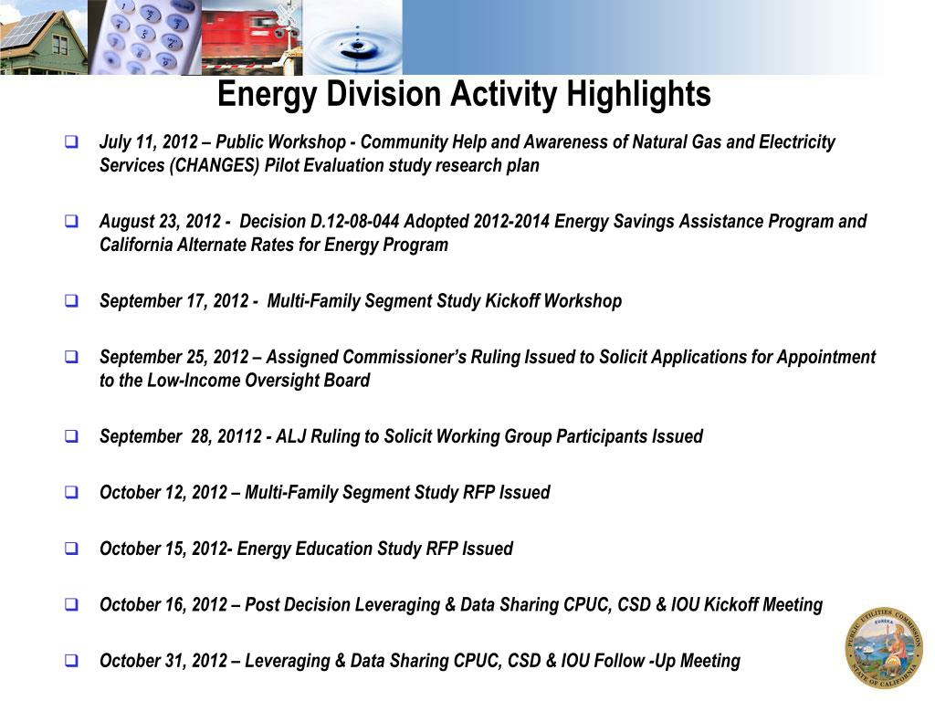 PPT - Highlights of Energy Division Activities: Community Awareness and ...