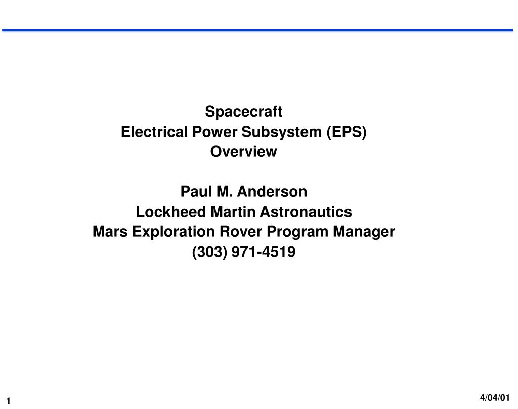 PPT - Spacecraft Electrical Power Subsystem (EPS) Overview Paul M ...