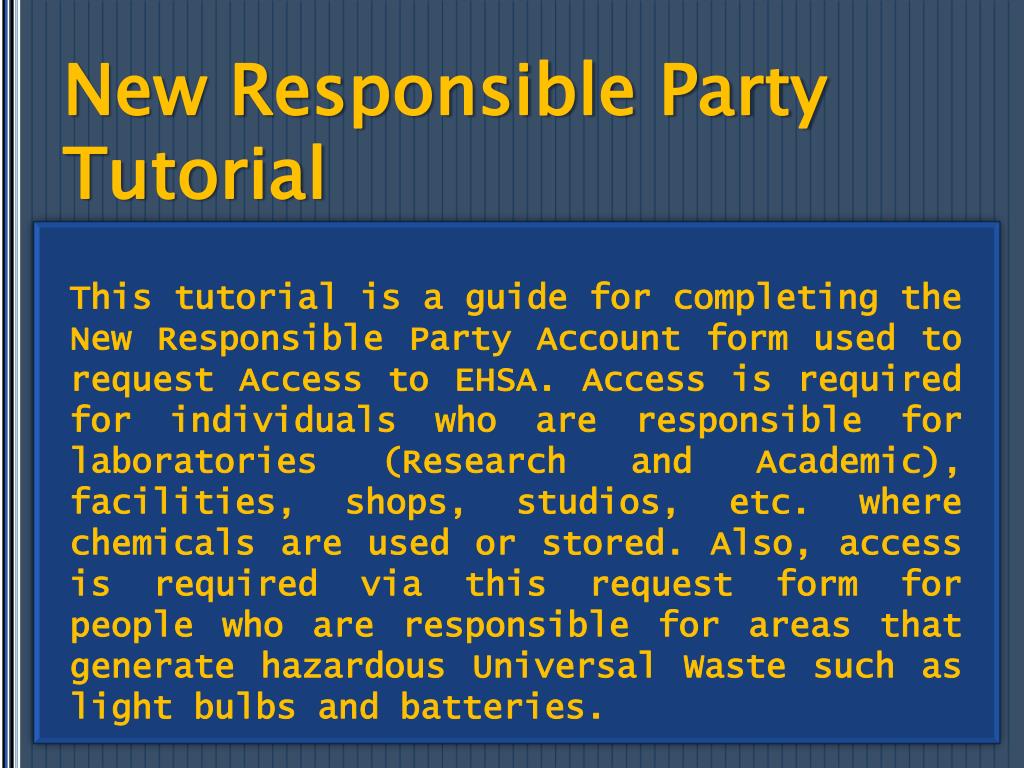 PPT - EHSA Access: New Responsible Party Form Tutorial PowerPoint ...