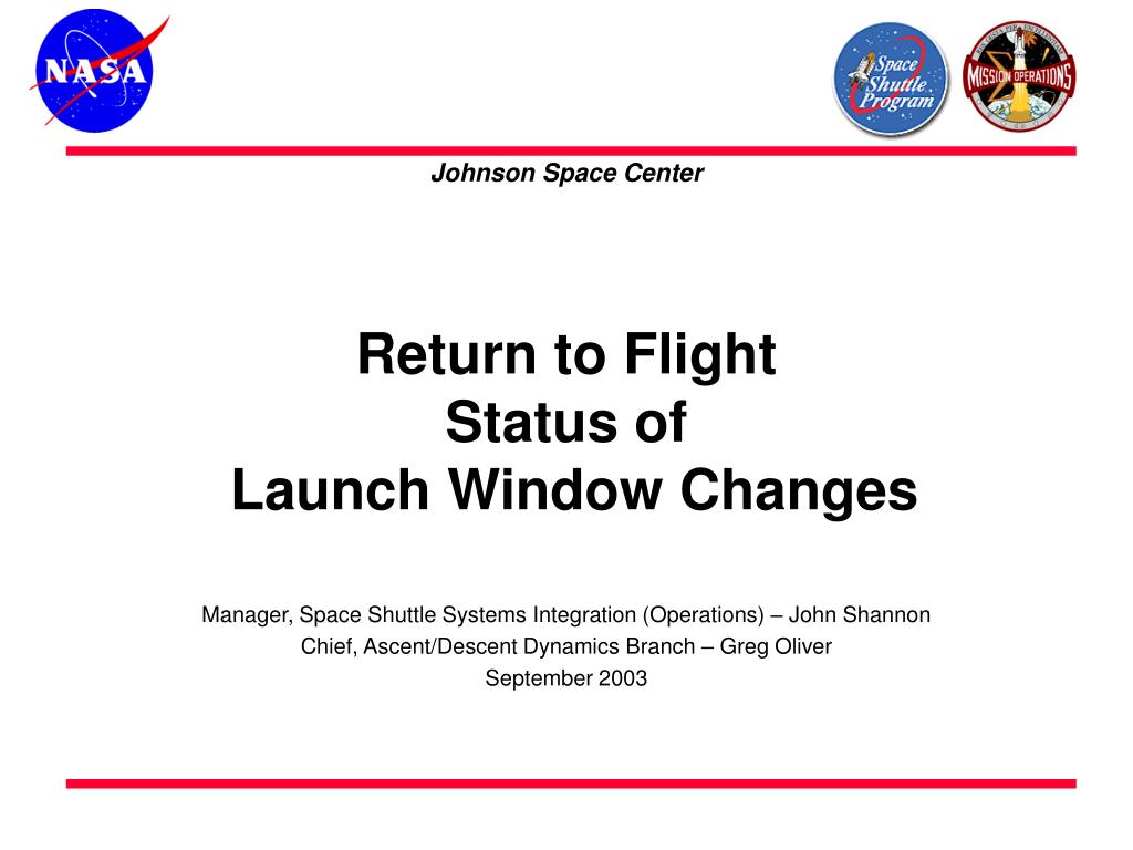 PPT - Space Shuttle Program Return to Flight - Launch Window Status ...