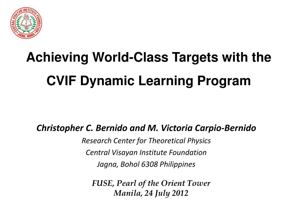 PPT - Achieving World-Class Targets with the CVIF Dynamic Learning ...