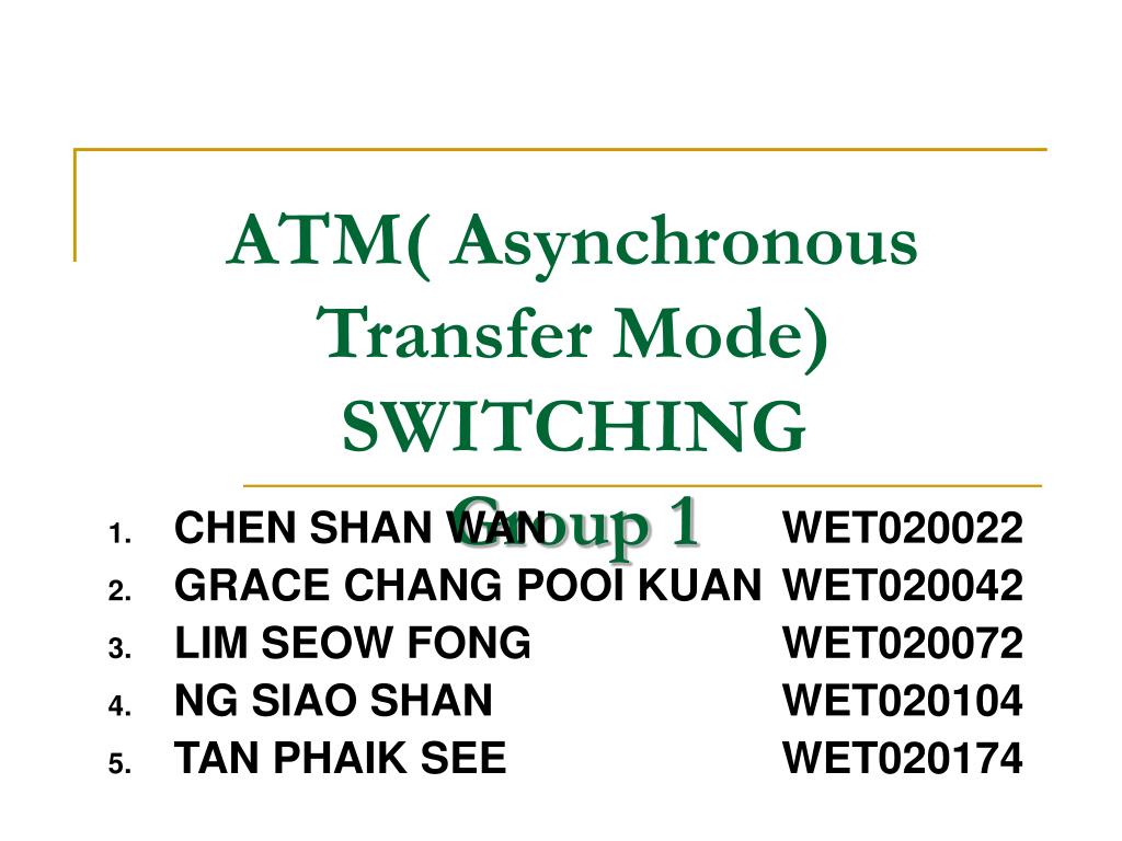 PPT - ATM( Asynchronous Transfer Mode) SWITCHING Group 1 PowerPoint ...