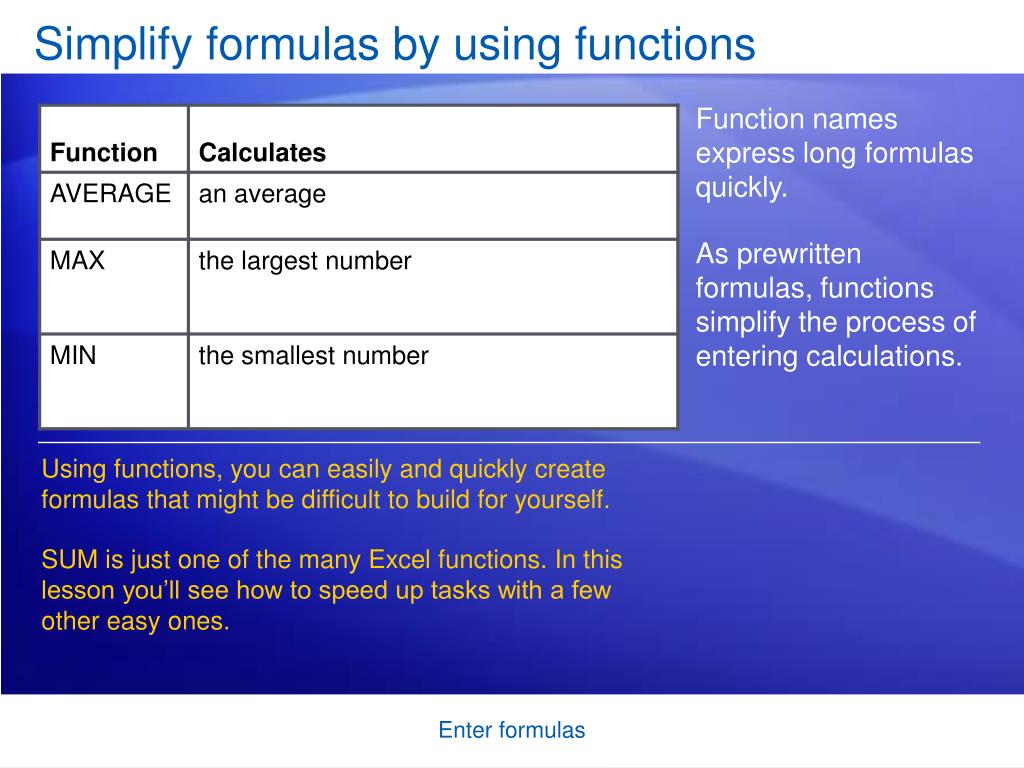PPT - Simplify formulas by using functions PowerPoint Presentation ...