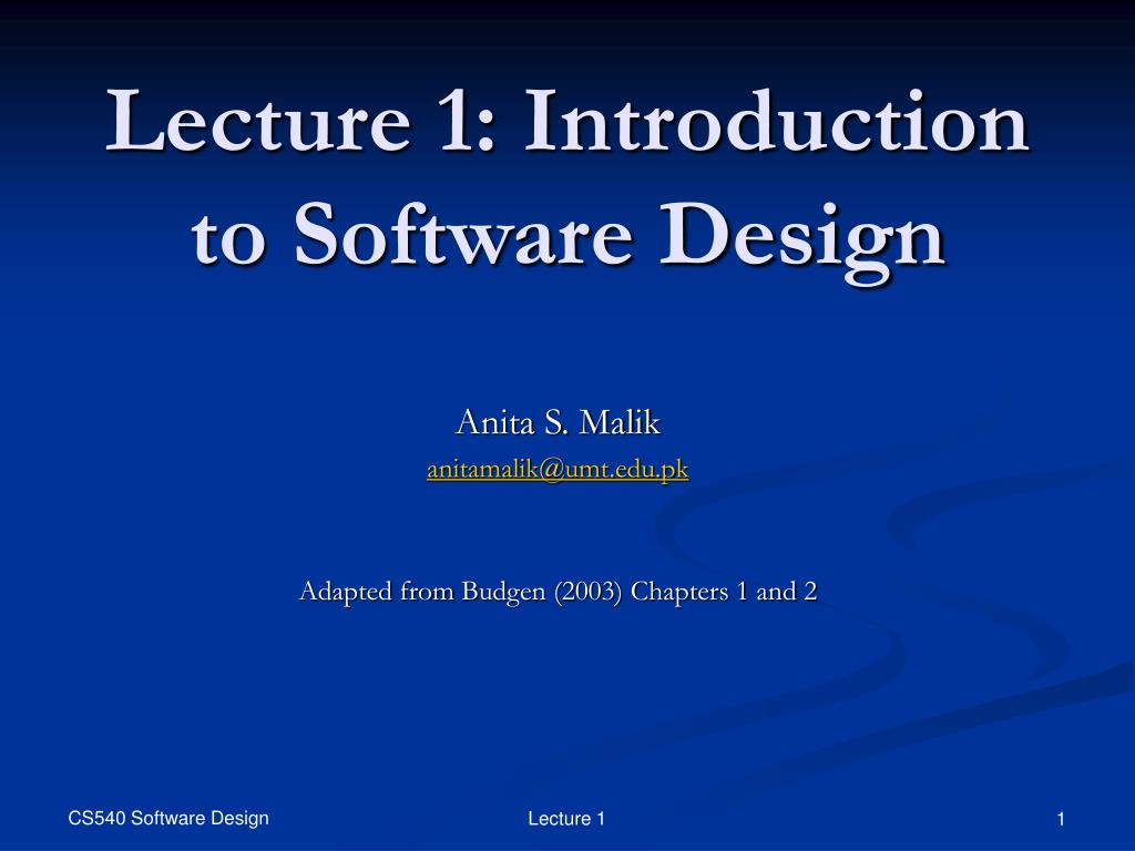 PPT - Lecture 1: Introduction to Software Design PowerPoint ...