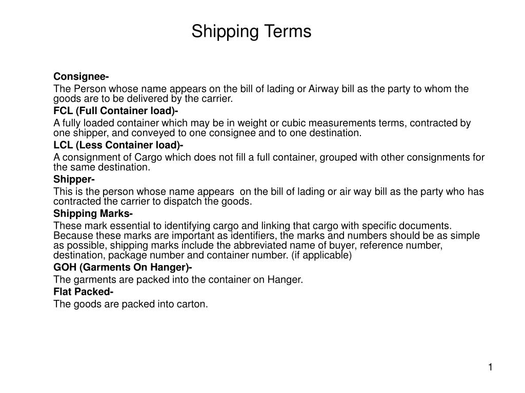 PPT - Shipping Terms PowerPoint Presentation, free download - ID:3148767