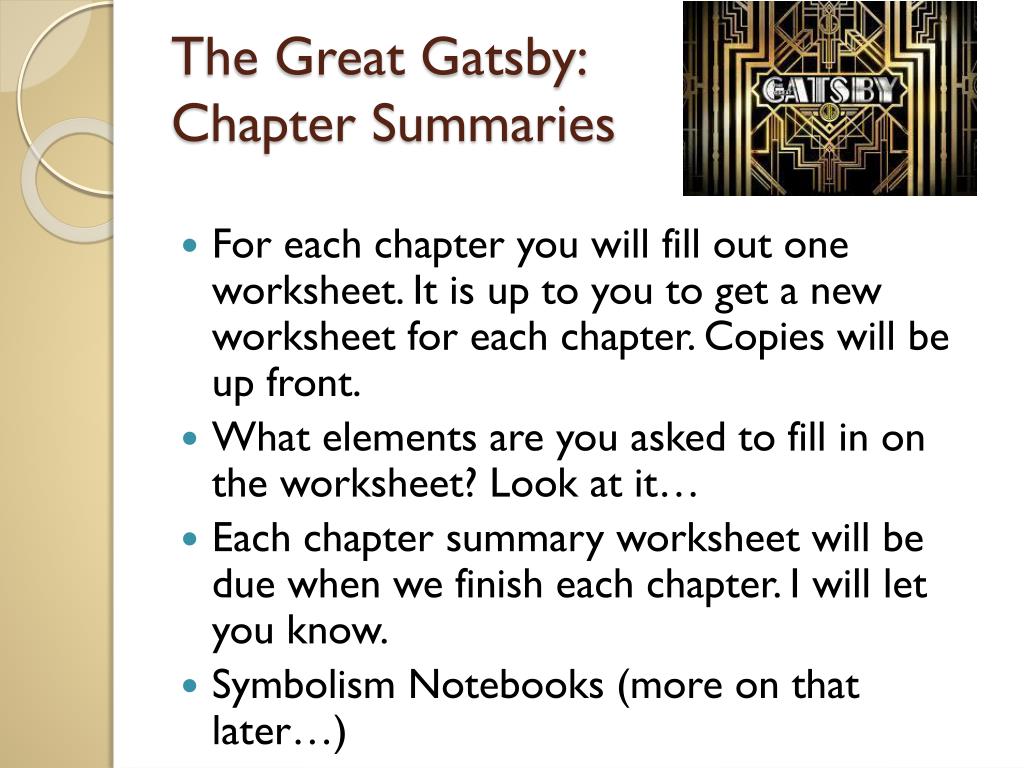 PPT - The Great Gatsby: Chapter Summaries PowerPoint Presentation, free ...