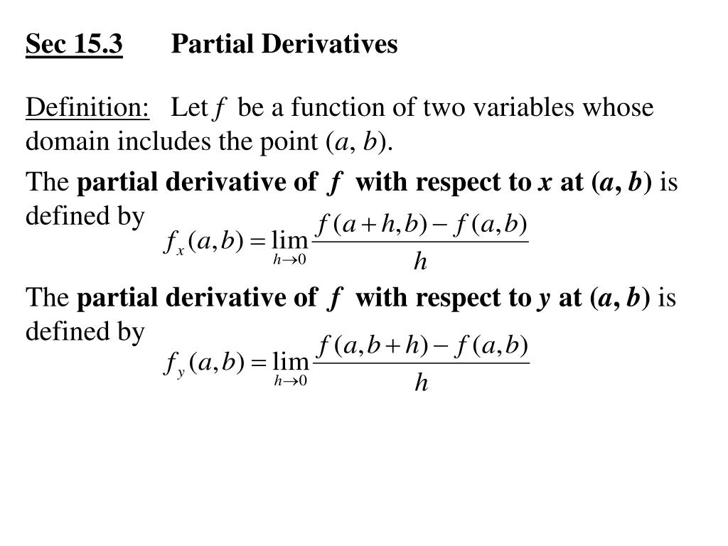 PPT - Sec 15.3 Partial Derivatives PowerPoint Presentation, free ...