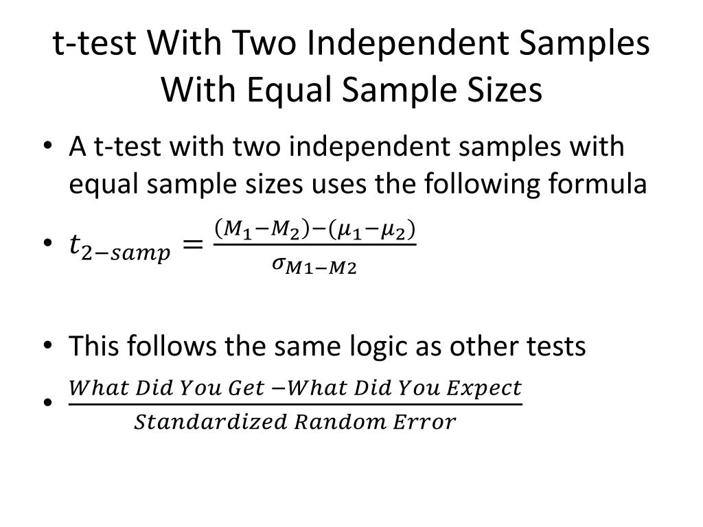 PPT - t-test With Two Independent Samples With Equal Sample Sizes ...