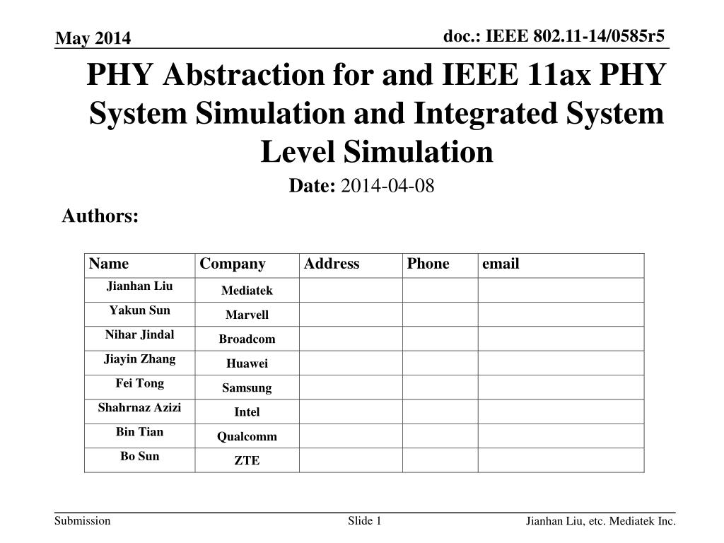 PPT - PHY Abstraction for and IEEE 11ax PHY System Simulation and ...