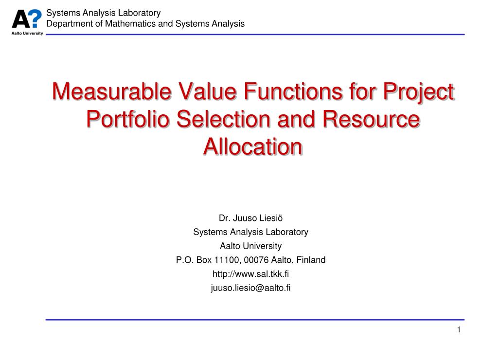 PPT - Measurable Value Functions for Project Portfolio Selection and ...