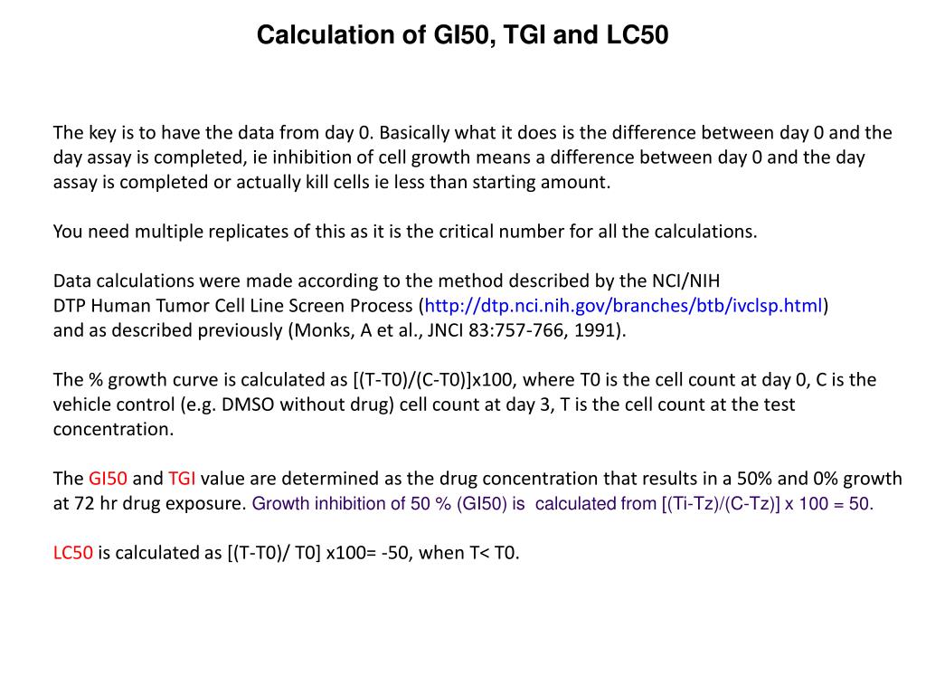 PPT - Calculation of GI50, TGI and LC50 PowerPoint Presentation, free ...
