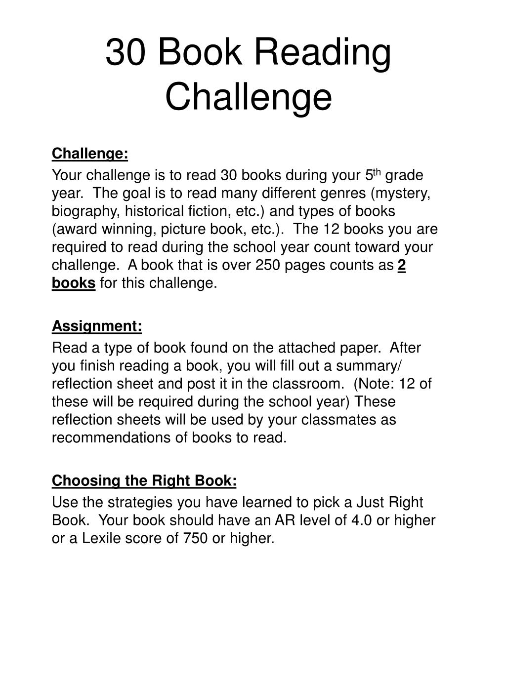 PPT - 30-Book Reading Challenge for 5th Grade PowerPoint Presentation ...