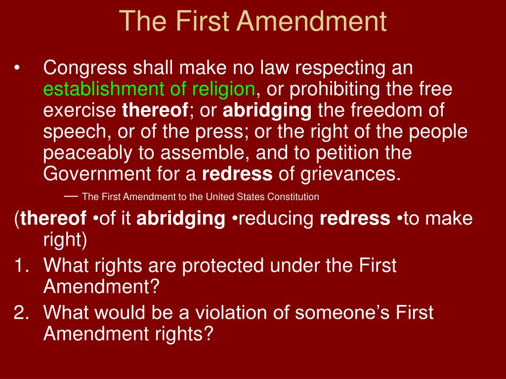 PPT - The First Amendment PowerPoint Presentation, free download - ID ...