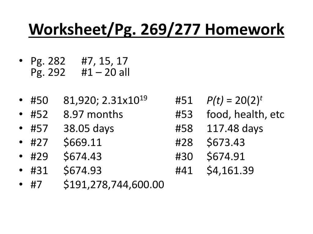 PPT - Worksheet/Pg. 269/277 Homework PowerPoint Presentation, free ...
