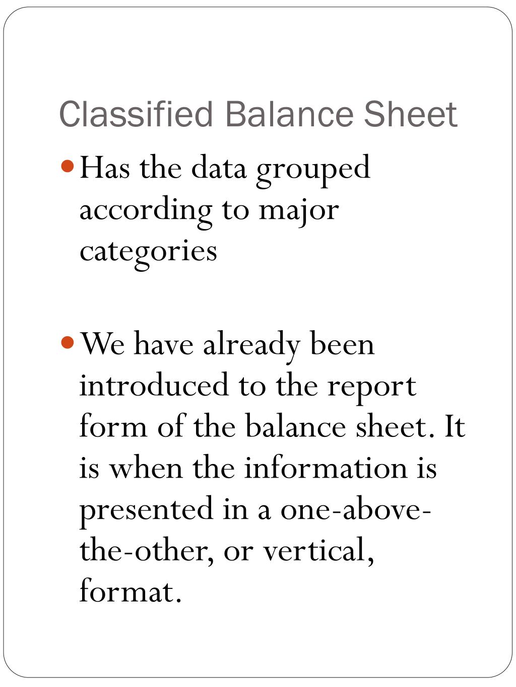 PPT - Classified Balance Sheet PowerPoint Presentation, free download ...