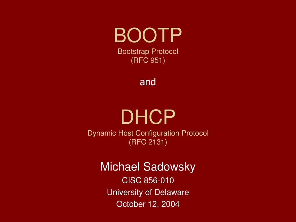PPT - DHCP Dynamic Host Configuration Protocol (RFC 2131) PowerPoint Presentation - ID:3269607