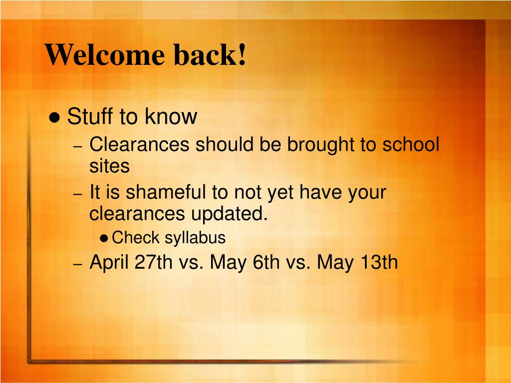 PPT - Welcome back! PowerPoint Presentation, free download - ID:3299013