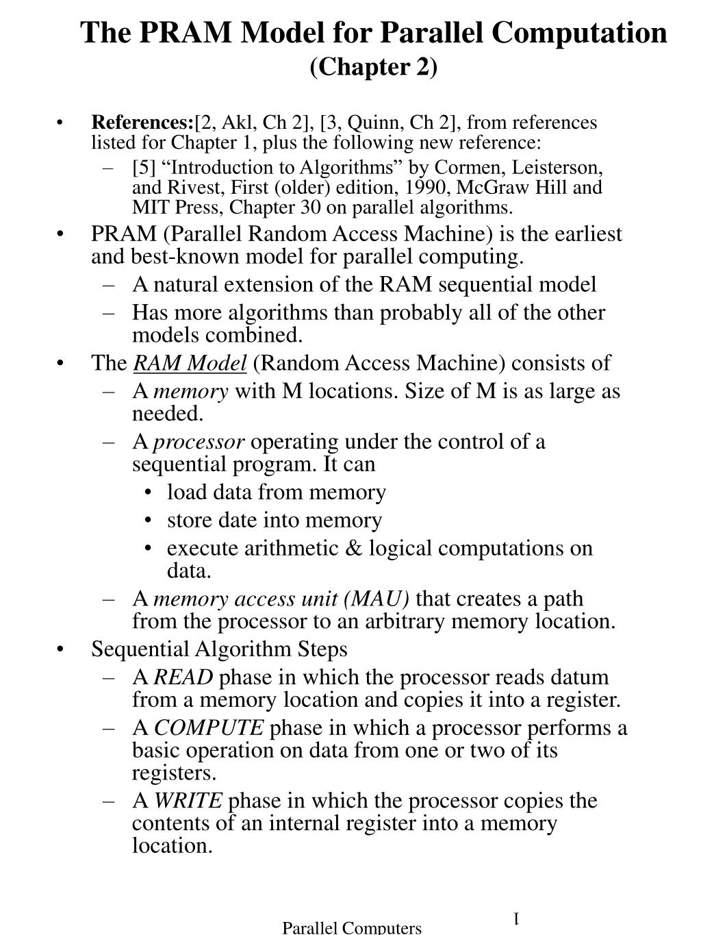 PPT - The PRAM Model for Parallel Computation (Chapter 2) PowerPoint ...