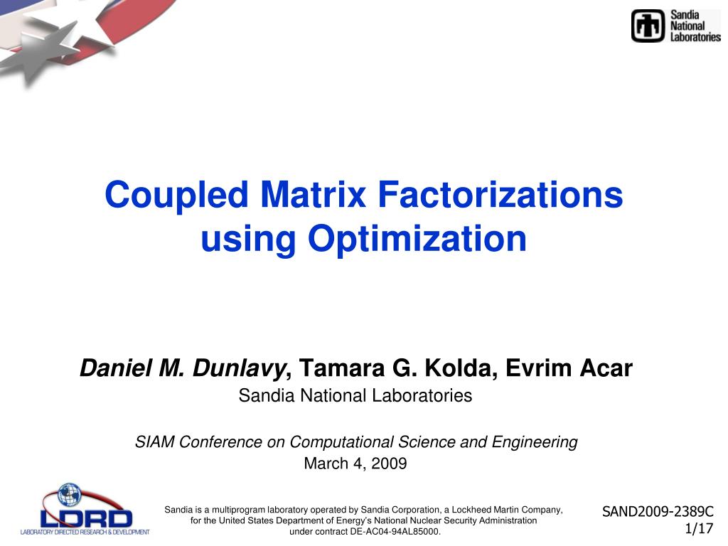PPT - Coupled Matrix Factorizations using Optimization PowerPoint ...