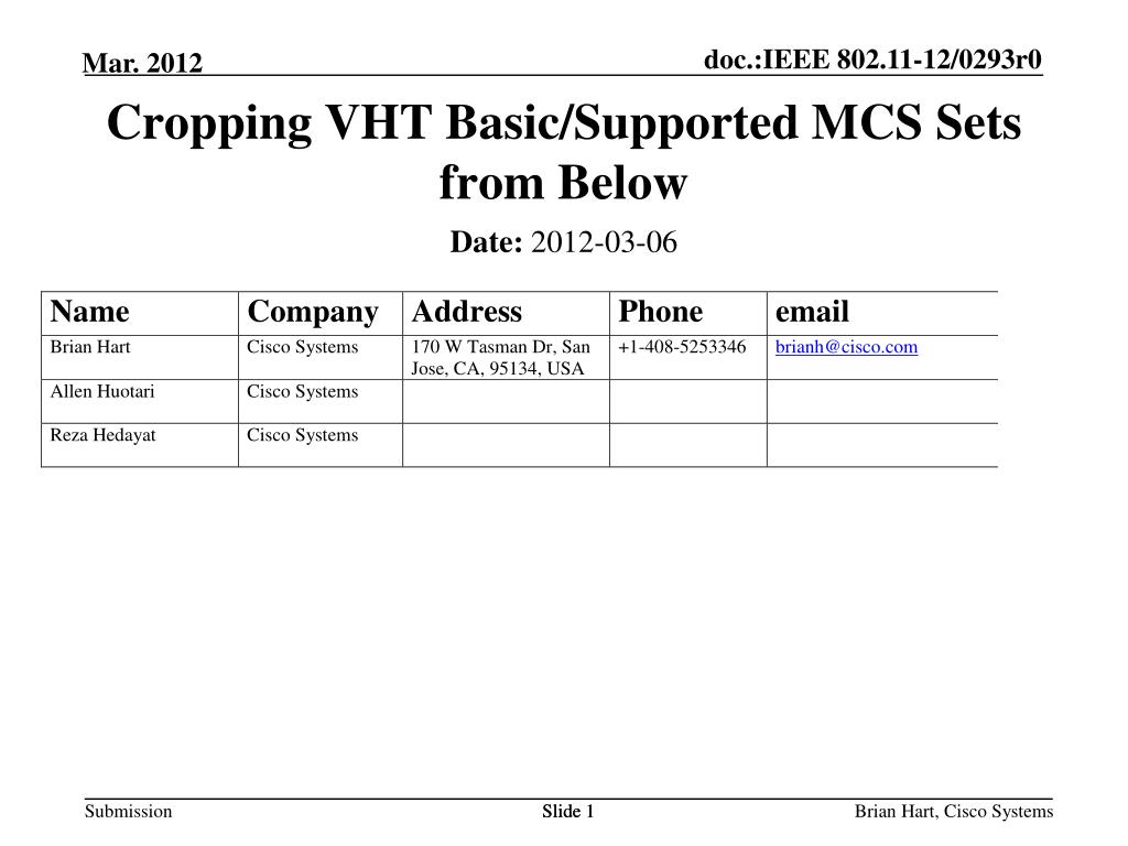 PPT - Cropping VHT Basic/Supported MCS Sets from Below PowerPoint ...